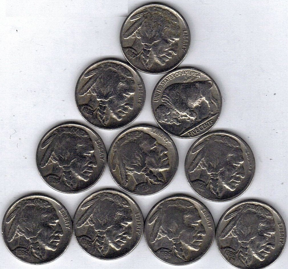 Count of Ten Circulated Buffalo Nickels 1913 to 1938 Fine – Treasure-Trades